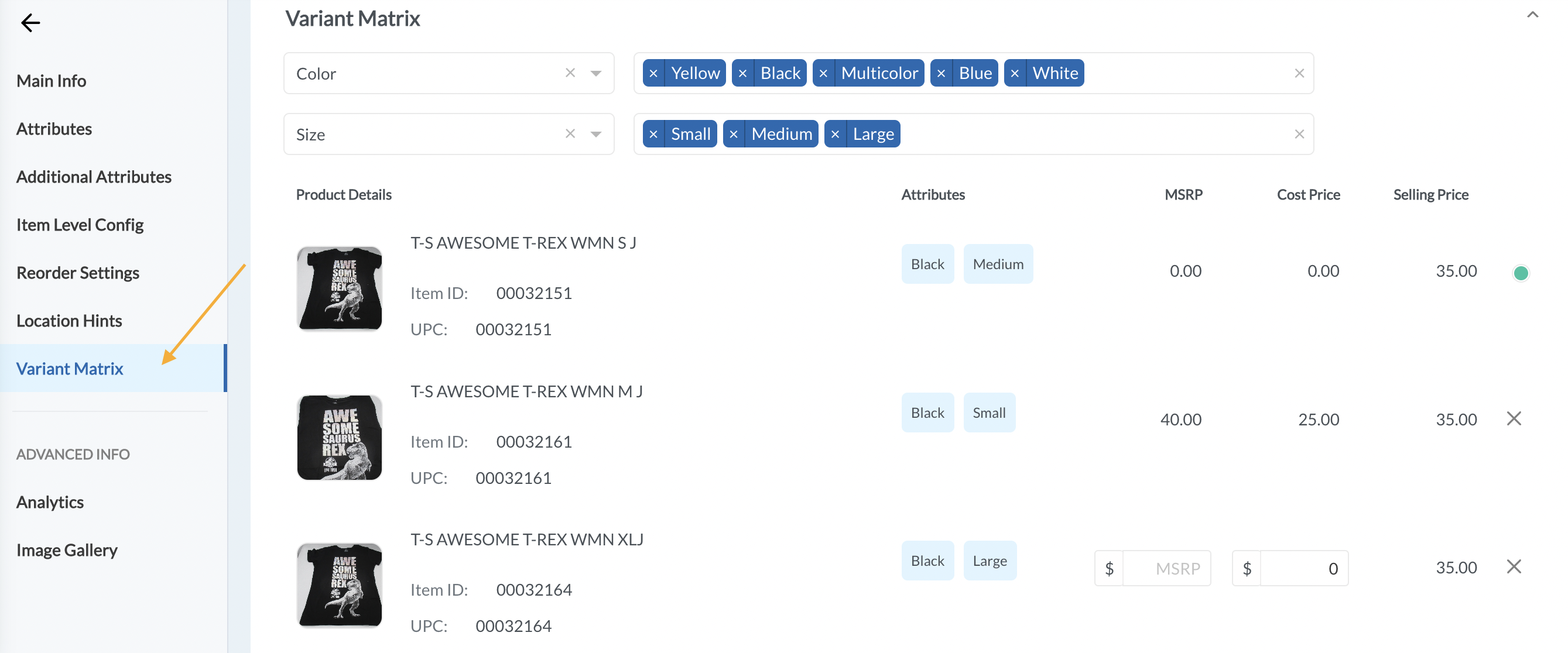 Variant Matrix – Help Center