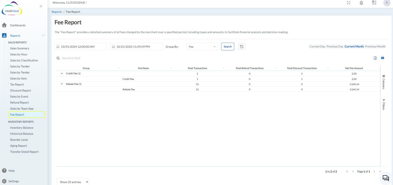 Fee Report – Help Center