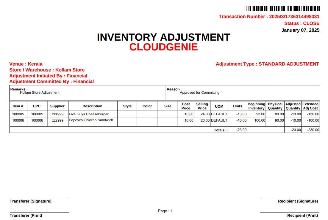 Inventory Adjustment Report – Help Center